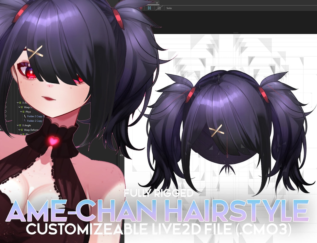 Drag-n-drop Fully Customizable Rigged Ame-chan Hair for Live2d ...