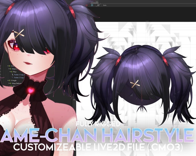 Drag-n-drop Fully Customizable Rigged Ame-chan Hair for Live2d ...