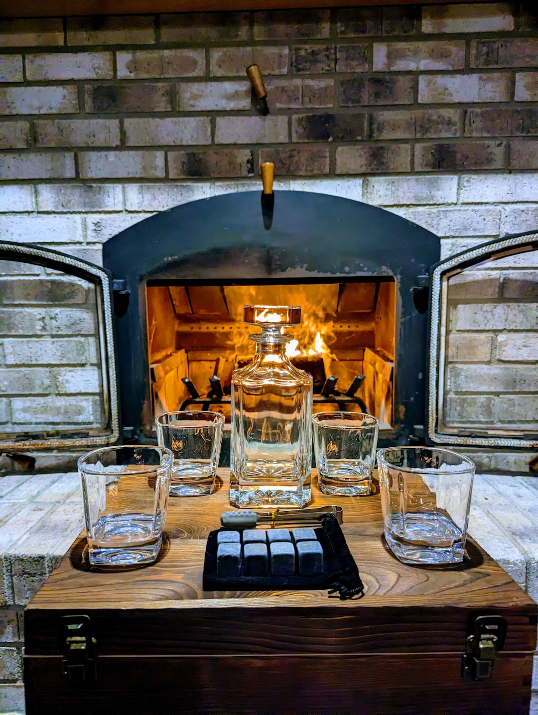 Personalized Whiskey Box Set With Decanter, 4 Glasses, Rocks, and Tongs ...