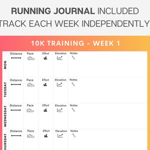 10K Running Race - Beginner Training Plan and Running Journal - Easy to ...