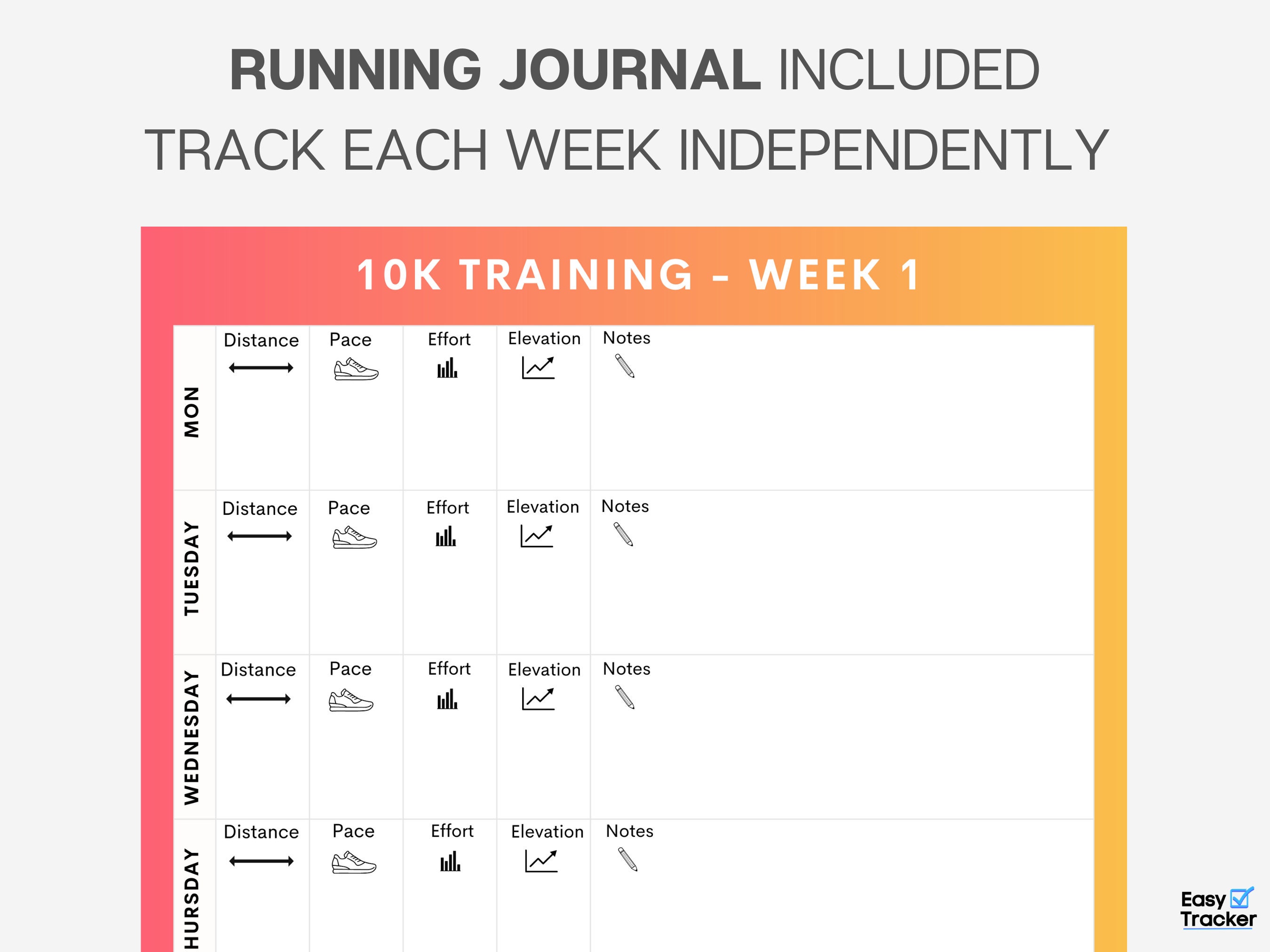 10K Running Race - Beginner Training Plan and Running Journal - Easy to ...