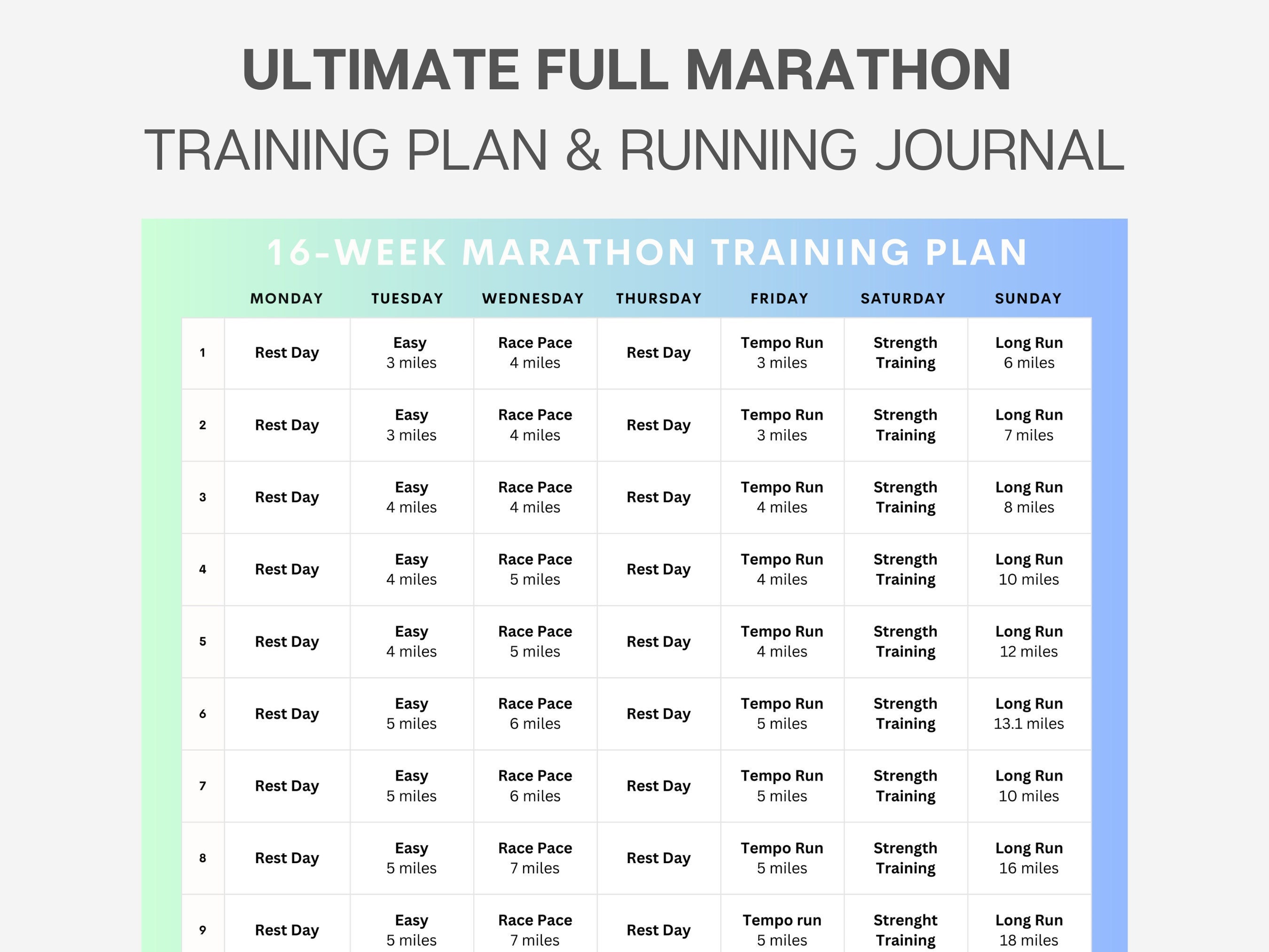 16-week Marathon Training Plan and Journal | Run Faster and Stronger ...