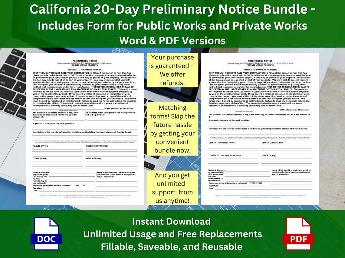 California (20-day) Preliminary Notice Forms: Private and Public Works ...
