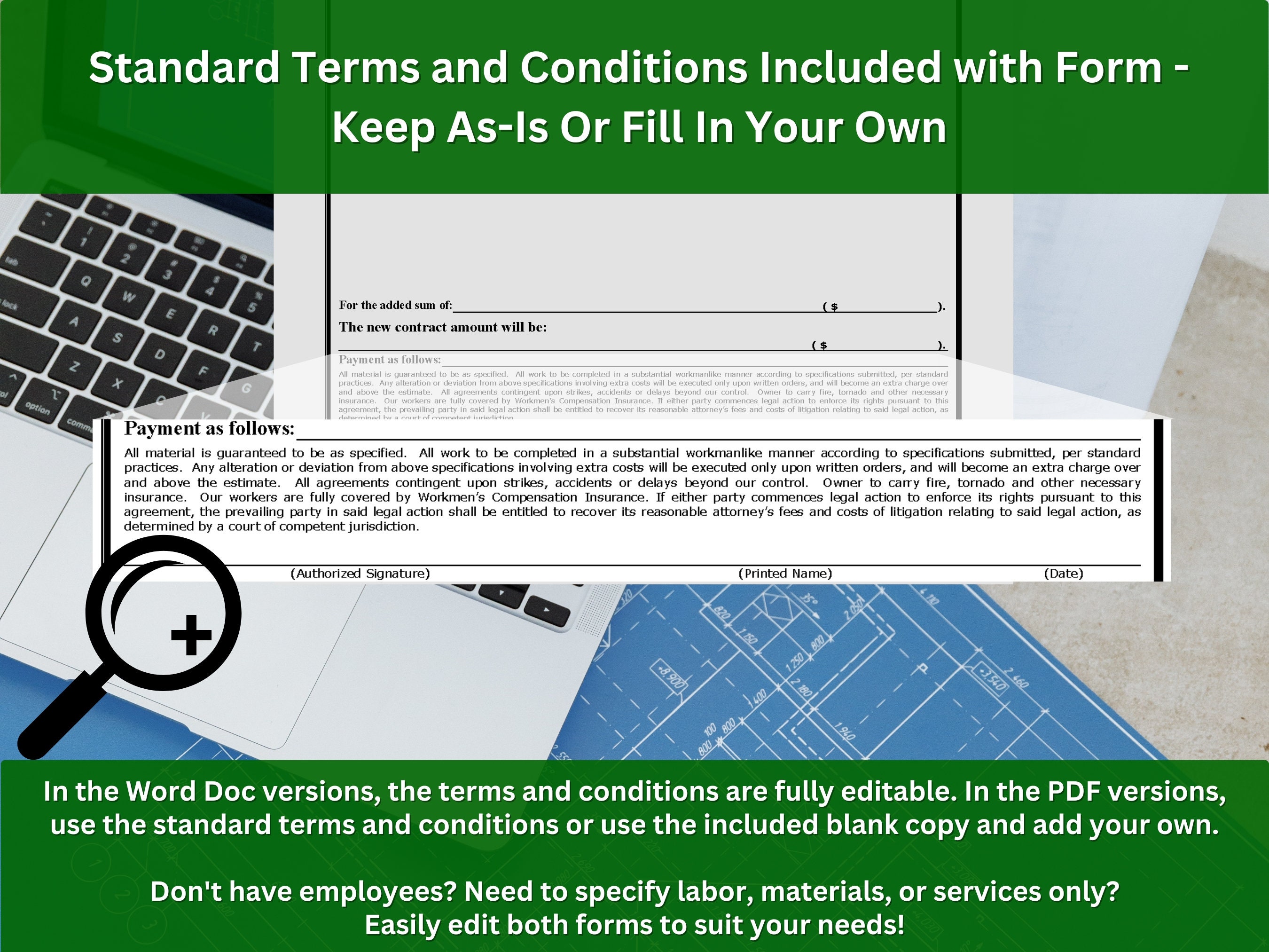 Proposal & Change Order Form Template Set - Style #4 - WORD and PDF ...