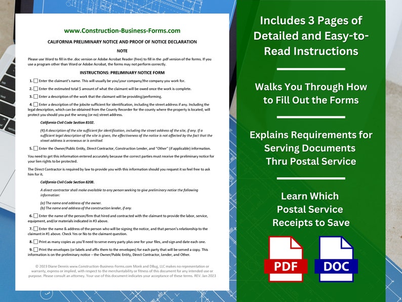 California Preliminary Notice for Public Works Projects Form Aka ...