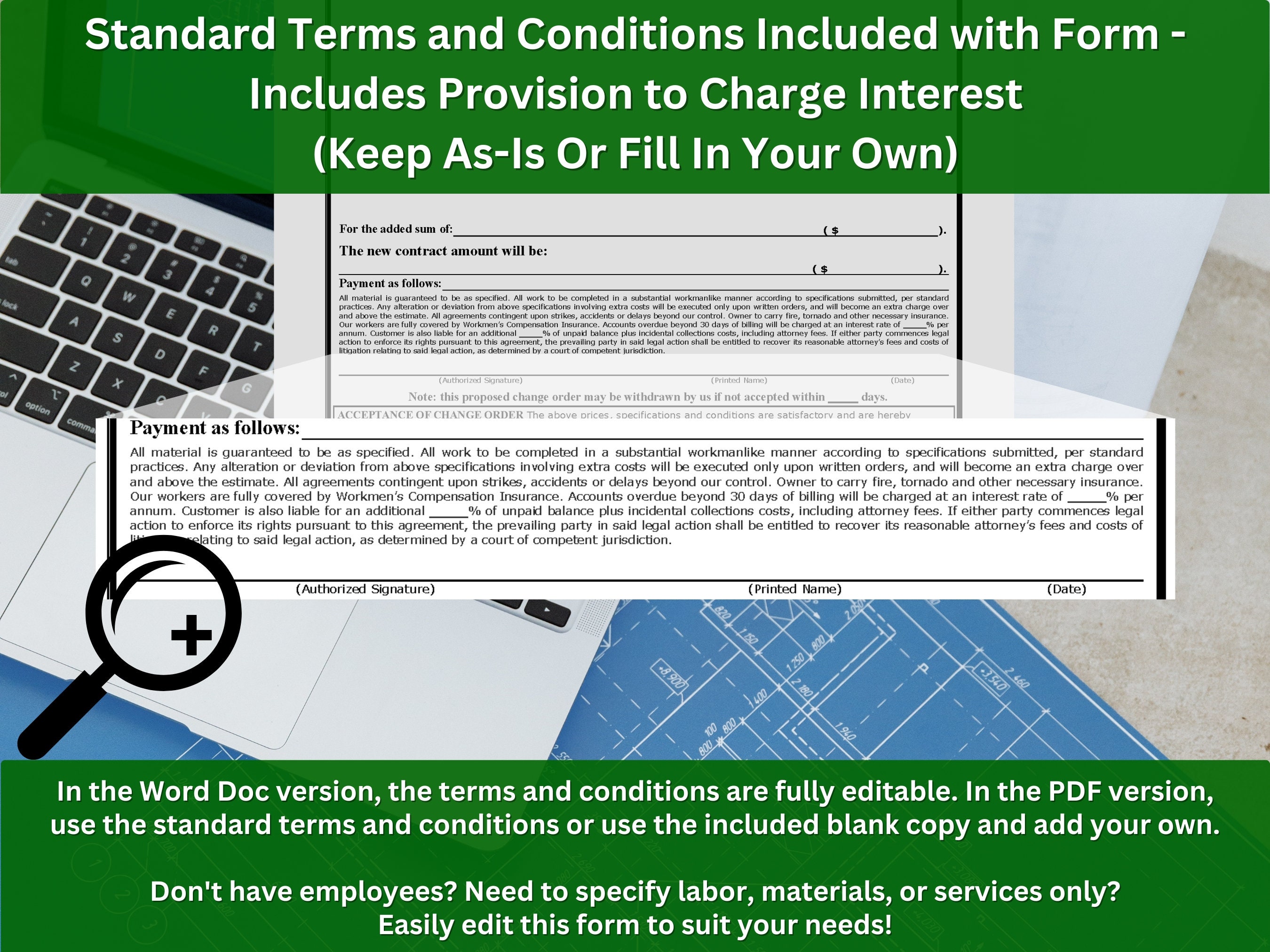 Change Order Form Templates W/ Editable Terms and Conditions With ...