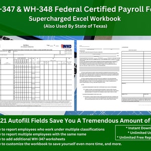 WH-347 & WH-348 Federal Certified Payroll Forms - 164 Autofill Fields ...