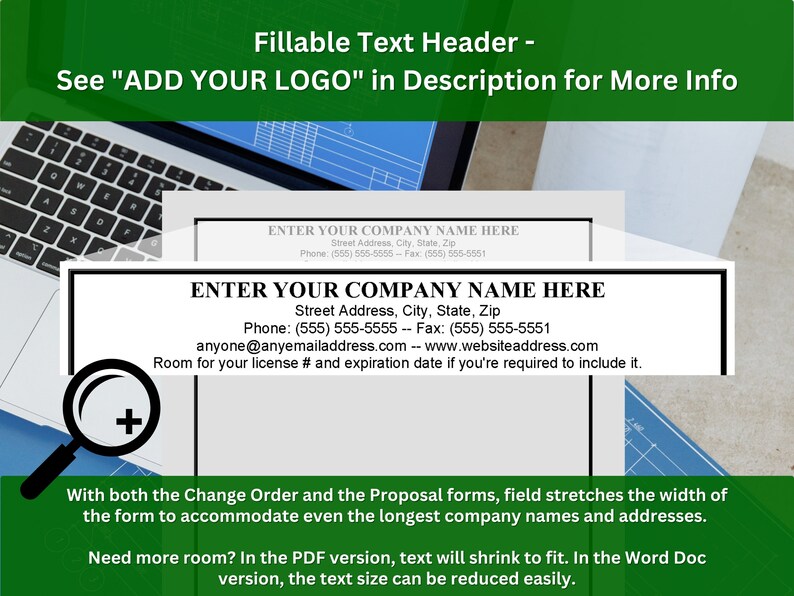 Proposal and Change Order Form Template Set W/ Fillable Terms and ...