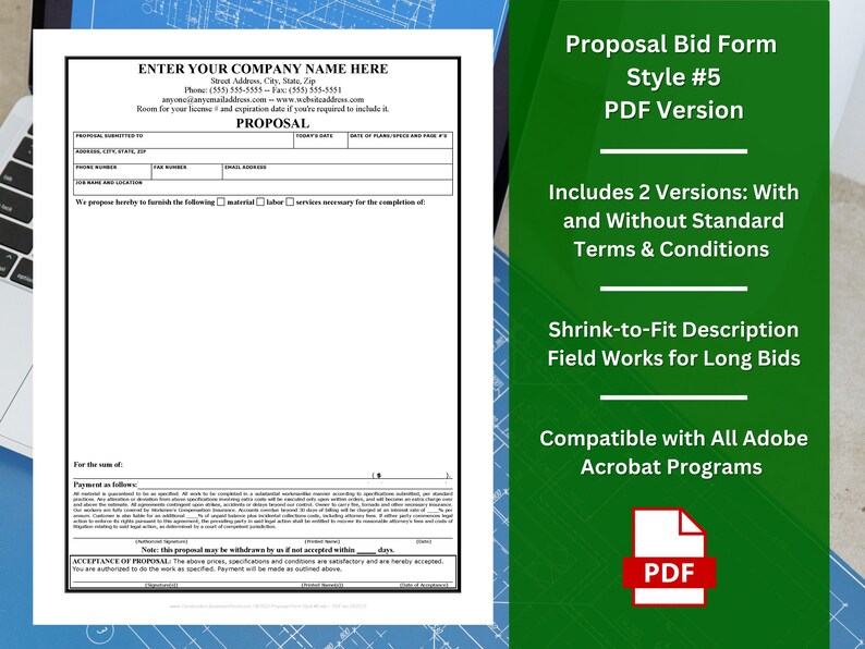 Bid Proposal Template W/ Fully Editable Terms and Conditions With ...