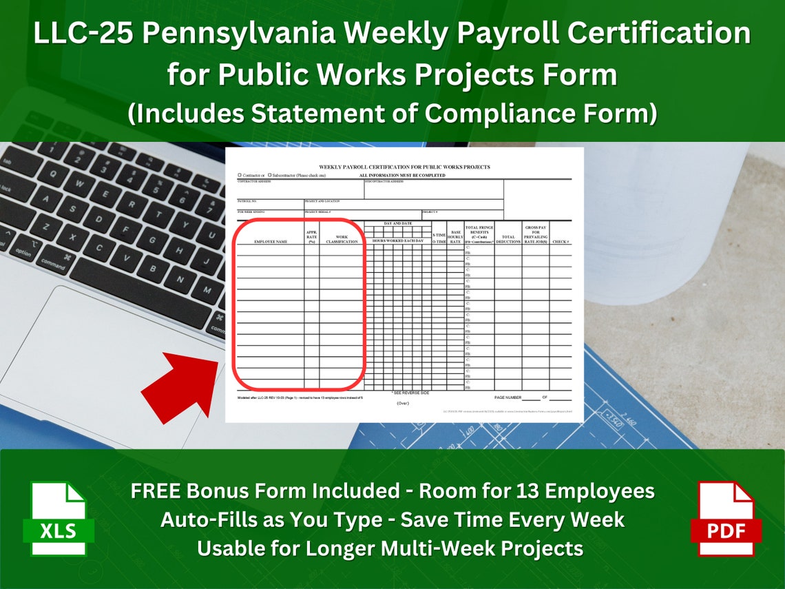 LLC-25 Pennsylvania Weekly Payroll Certification for Public Works ...