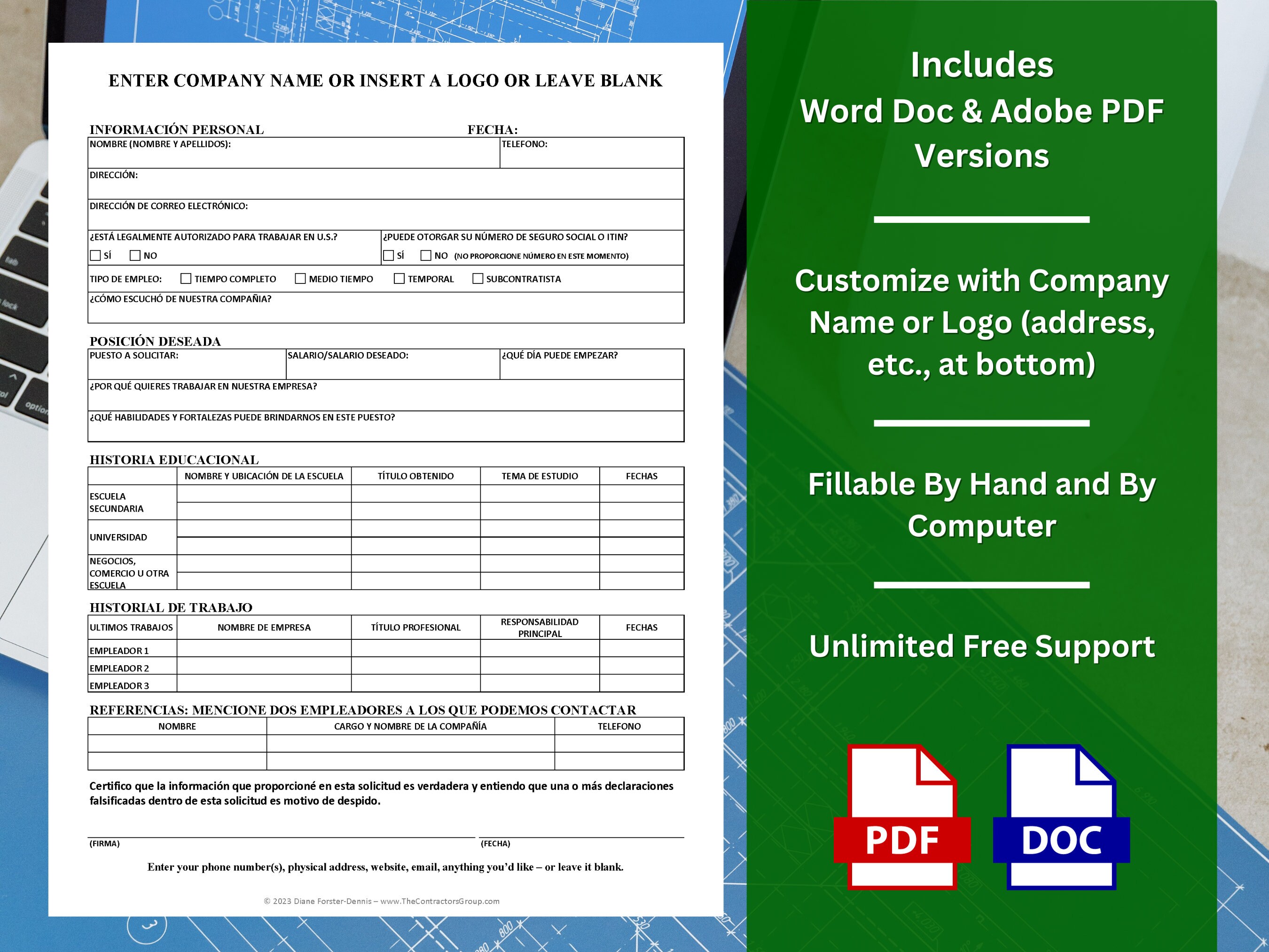 English & Spanish Job Application Form – Customizable, Printable (WORD ...