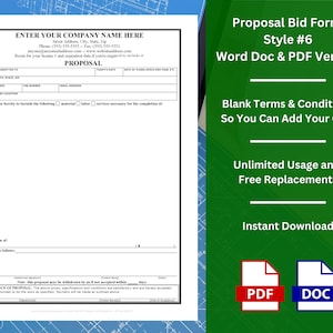 Bid Proposal Template W/ Fillable Terms and Conditions - Style #6 ...