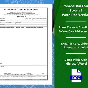 Bid Proposal Template W/ Fillable Terms and Conditions - Style #6 ...