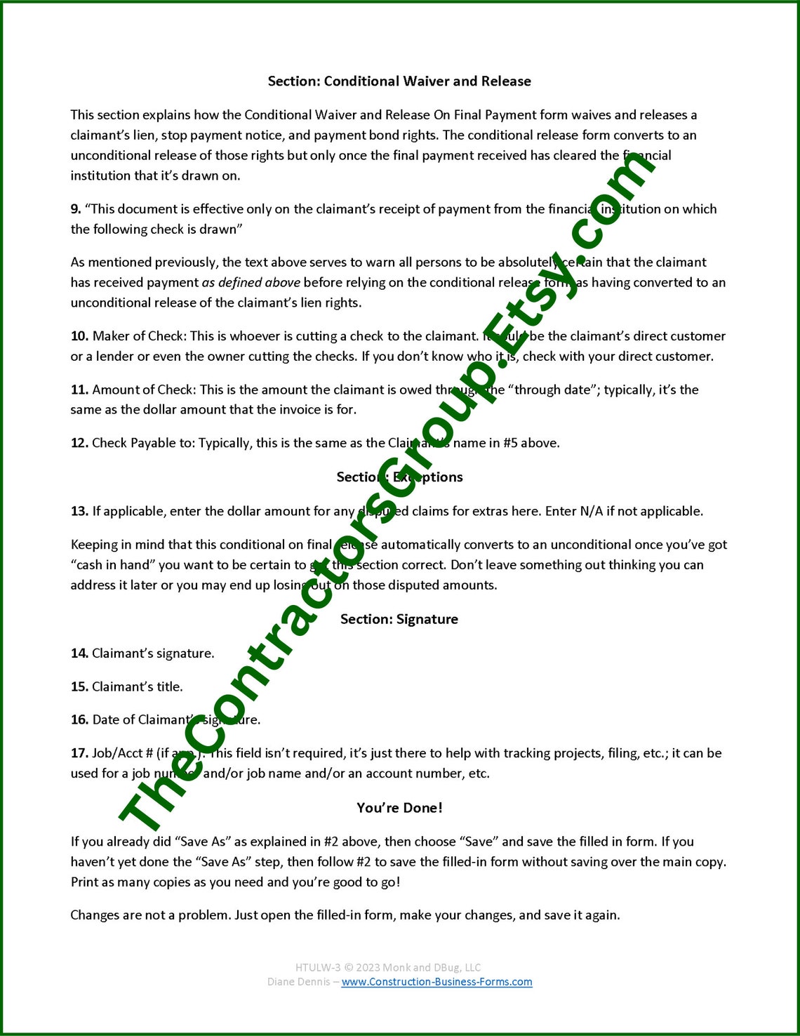 Conditional Final Waiver and Release California Form for Construction ...