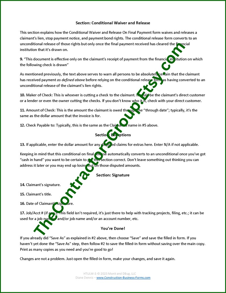 Conditional Final Waiver and Release California Form for Construction ...