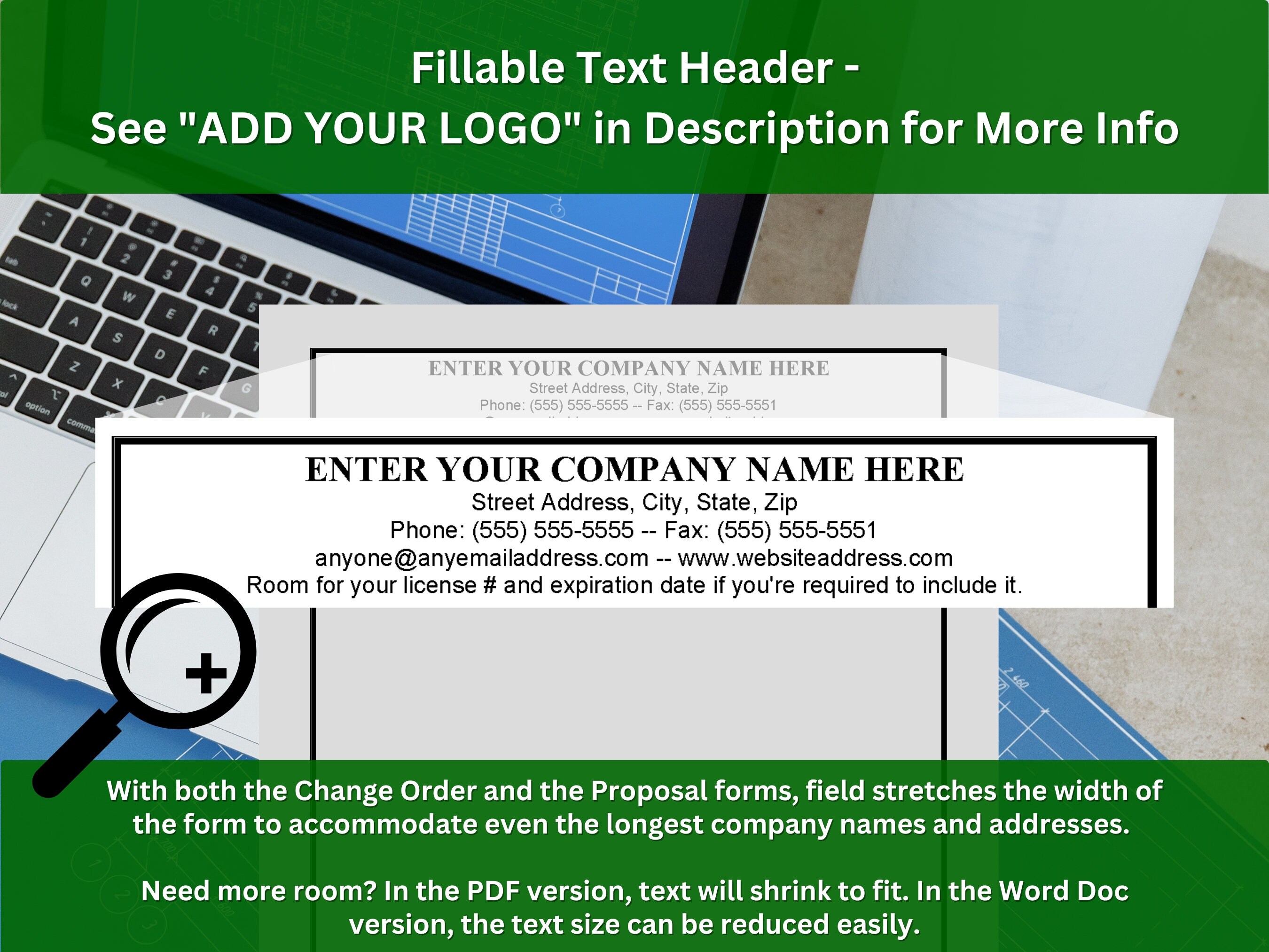 Proposal & Change Order Form Template Set - Style #4 - WORD and PDF ...