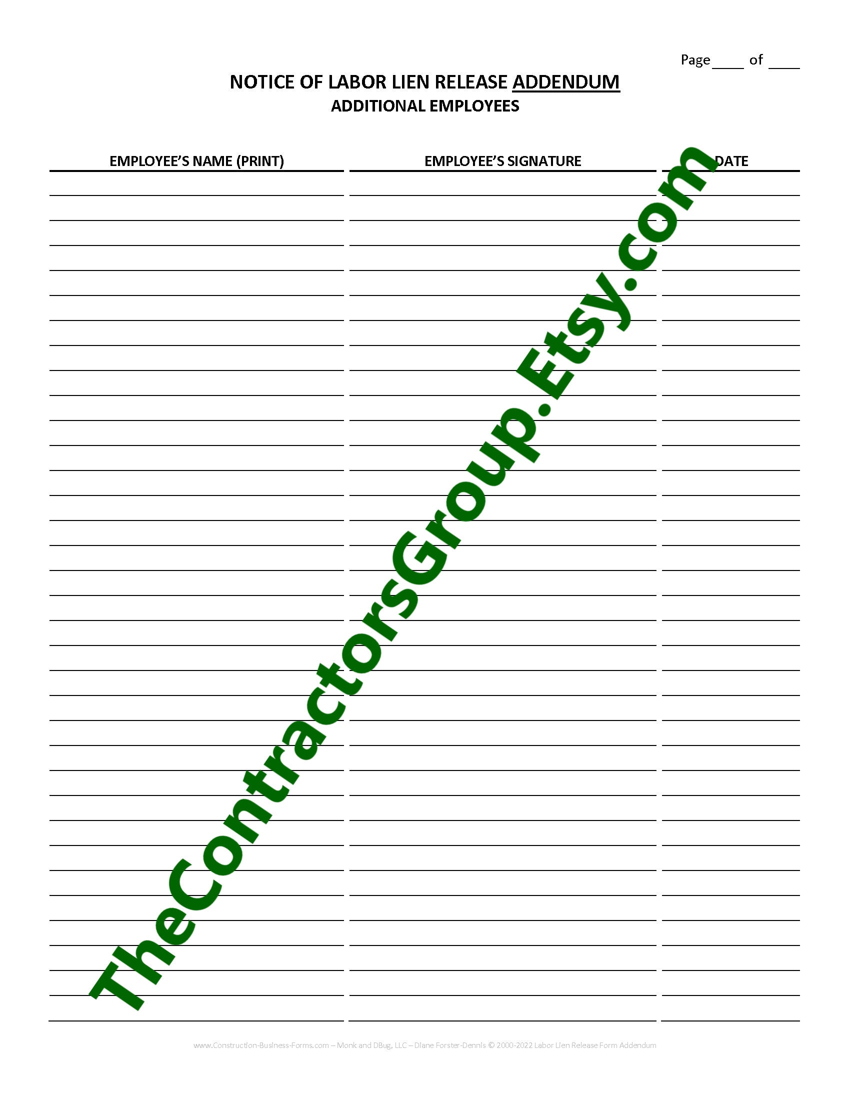 Labor Release Form English and Spanish | Release of Labor Notice ...