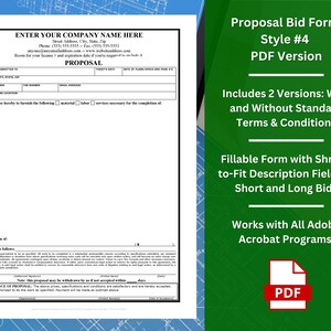 Proposal Bid Form Template W/ Fully Editable Standard Terms ...