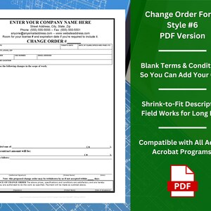 Change Order Form Templates W/ Fillable Terms and Conditions - Style #6 ...