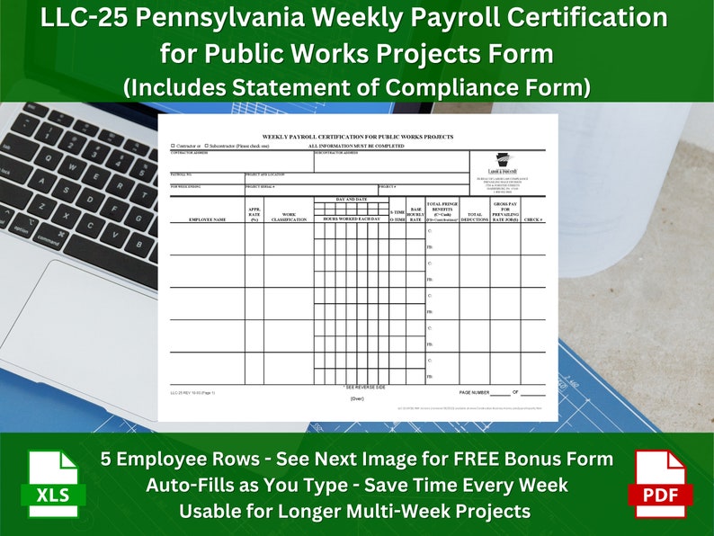 LLC-25 Pennsylvania Weekly Payroll Certification for Public Works ...