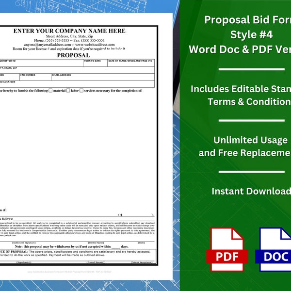 Construction Bid Template - Etsy