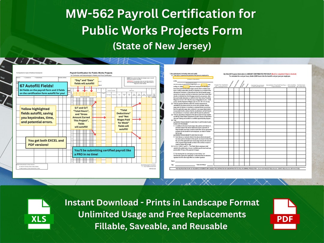 MW-562 Payroll Certification for Public Works Projects in New Jersey ...