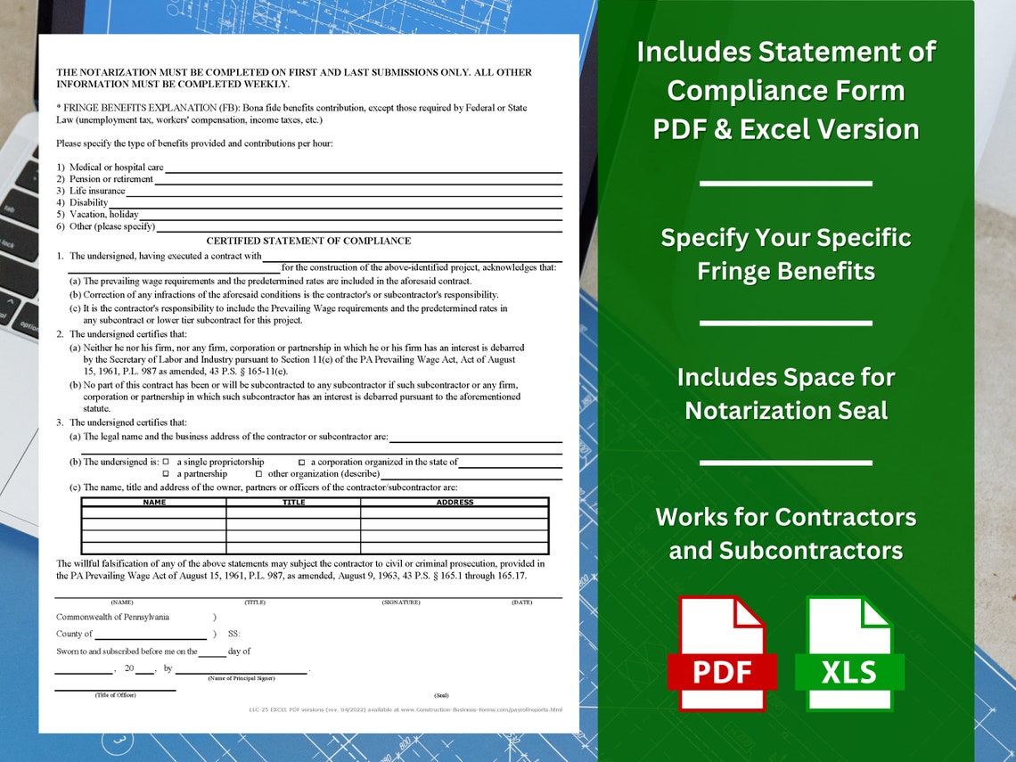 LLC-25 Pennsylvania Weekly Payroll Certification for Public Works ...