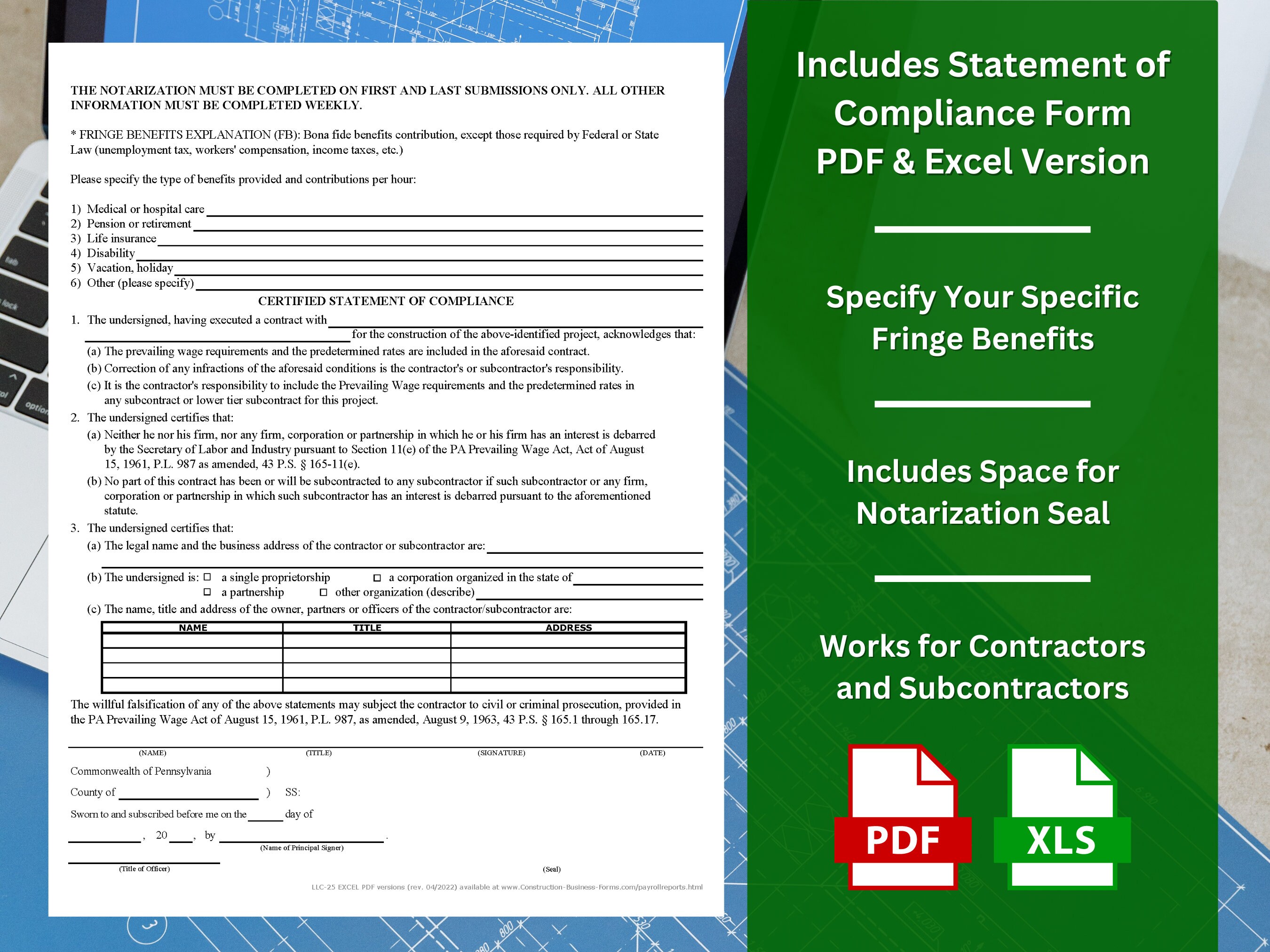 LLC-25 Pennsylvania Weekly Payroll Certification for Public Works ...