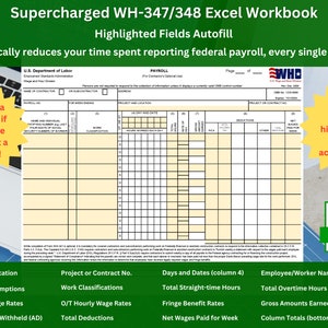 WH-347 & WH-348 Federal Certified Payroll Forms - 164 Autofill Fields ...