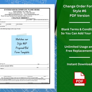 Change Order Form Template W/ Fillable Terms & Conditions Clause ...