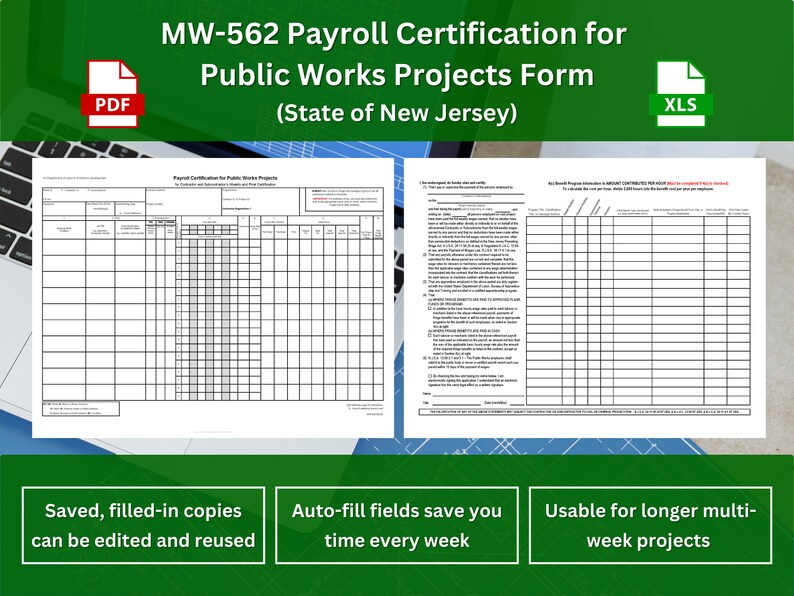 MW-562 Payroll Certification for Public Works Projects in New Jersey ...