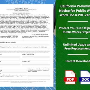 California Preliminary Notice for Public Works Projects Form Aka ...