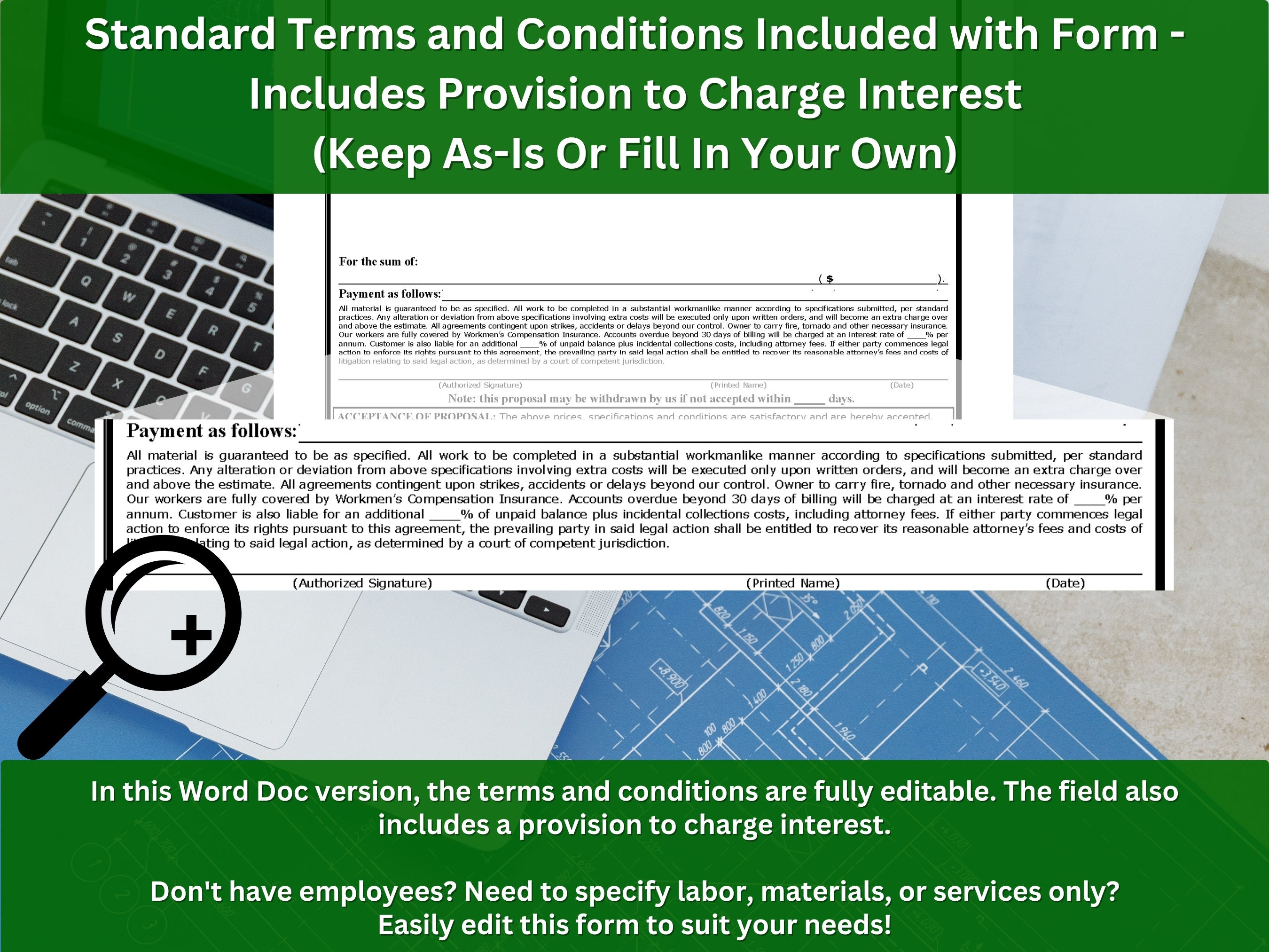 Proposal Bid Form Template W/ Fully Editable Terms and Conditions W ...