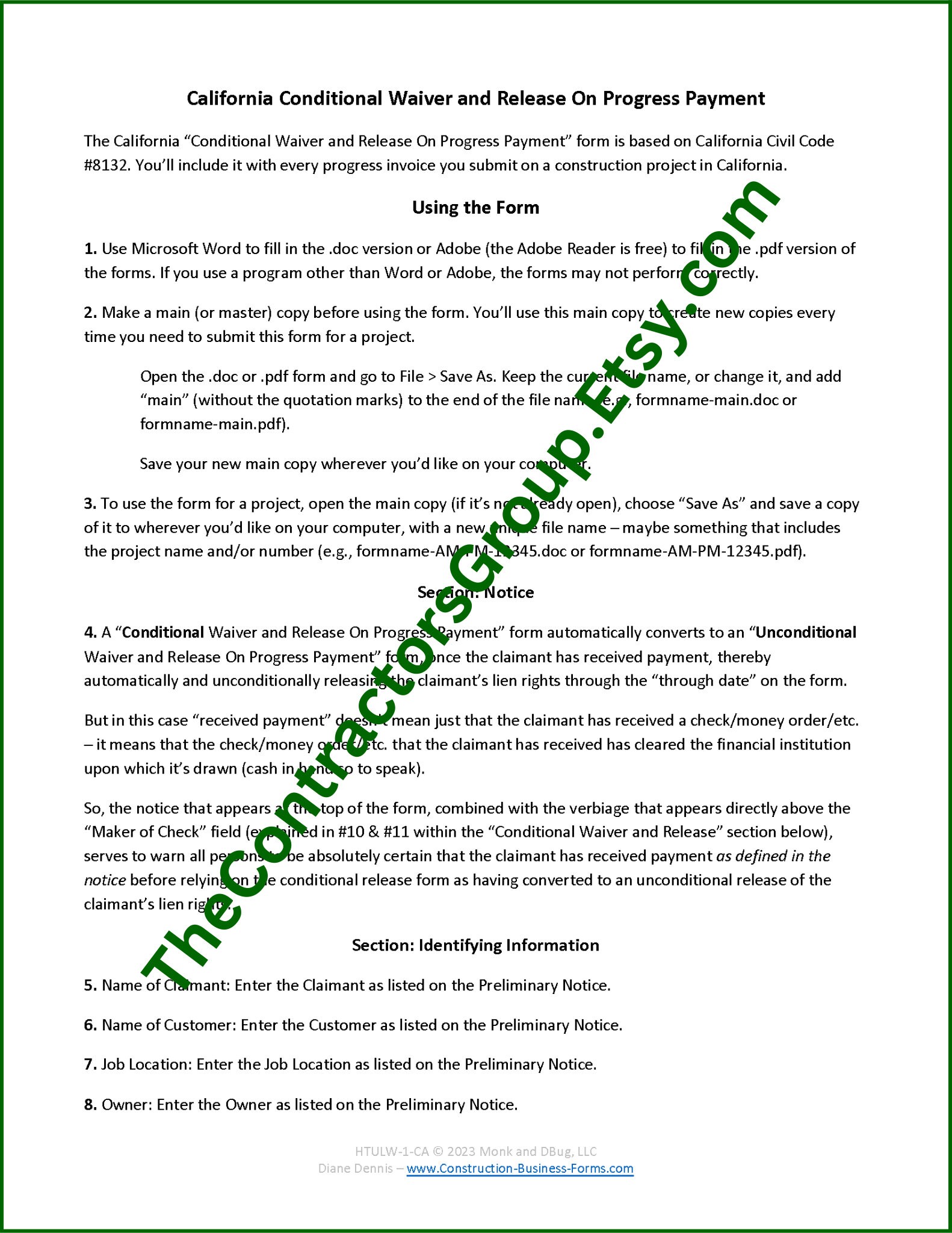 Conditional Progress Waiver and Release California Form for ...