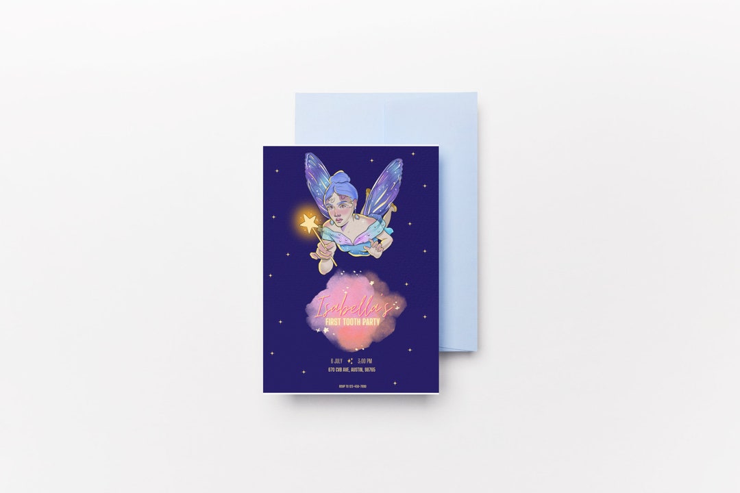 First Tooth Party Invitation, Tooth Fairy Party Invitation, Blue ...