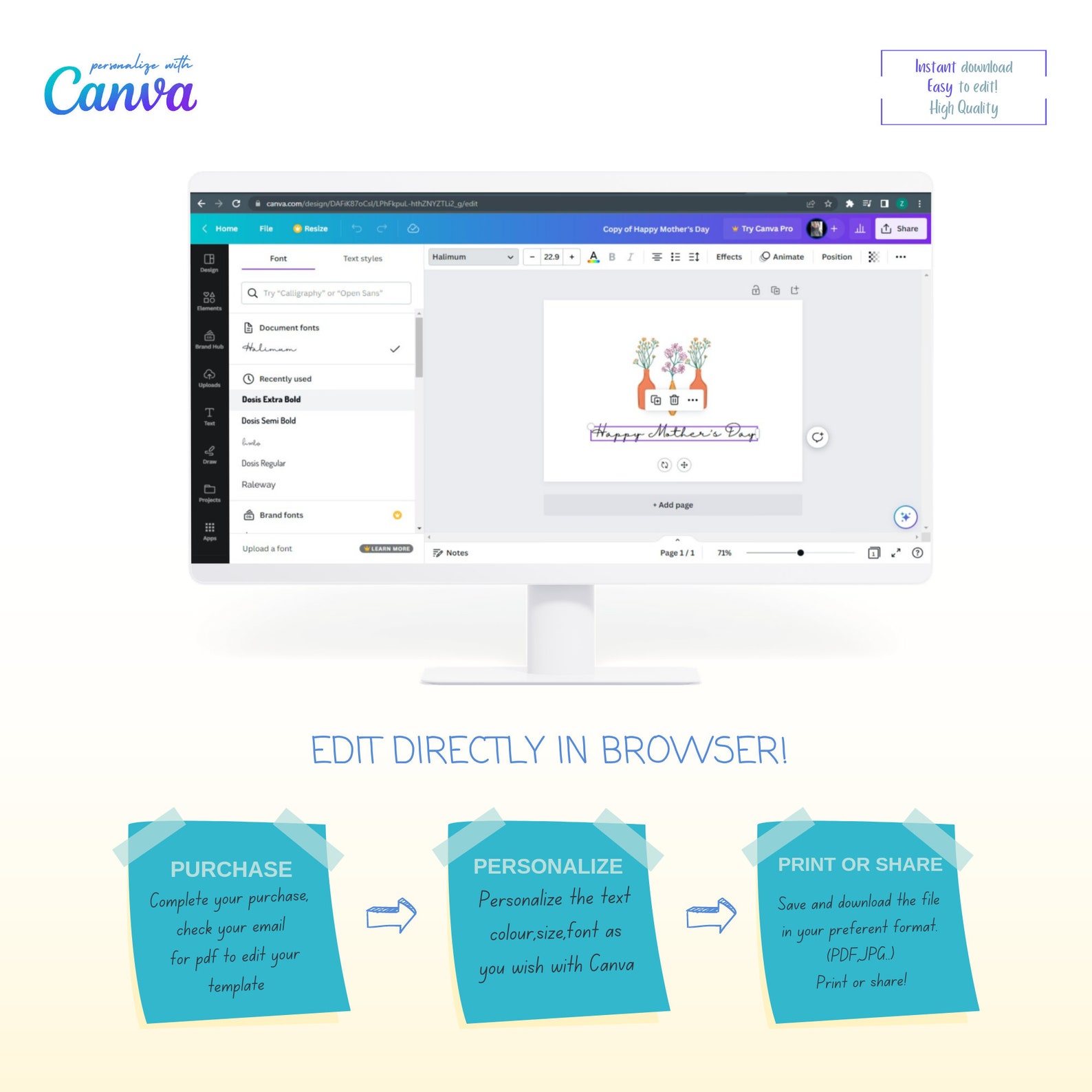 Printable Mother's Day Card, Happy Mother's Day Card, Printable Mother ...