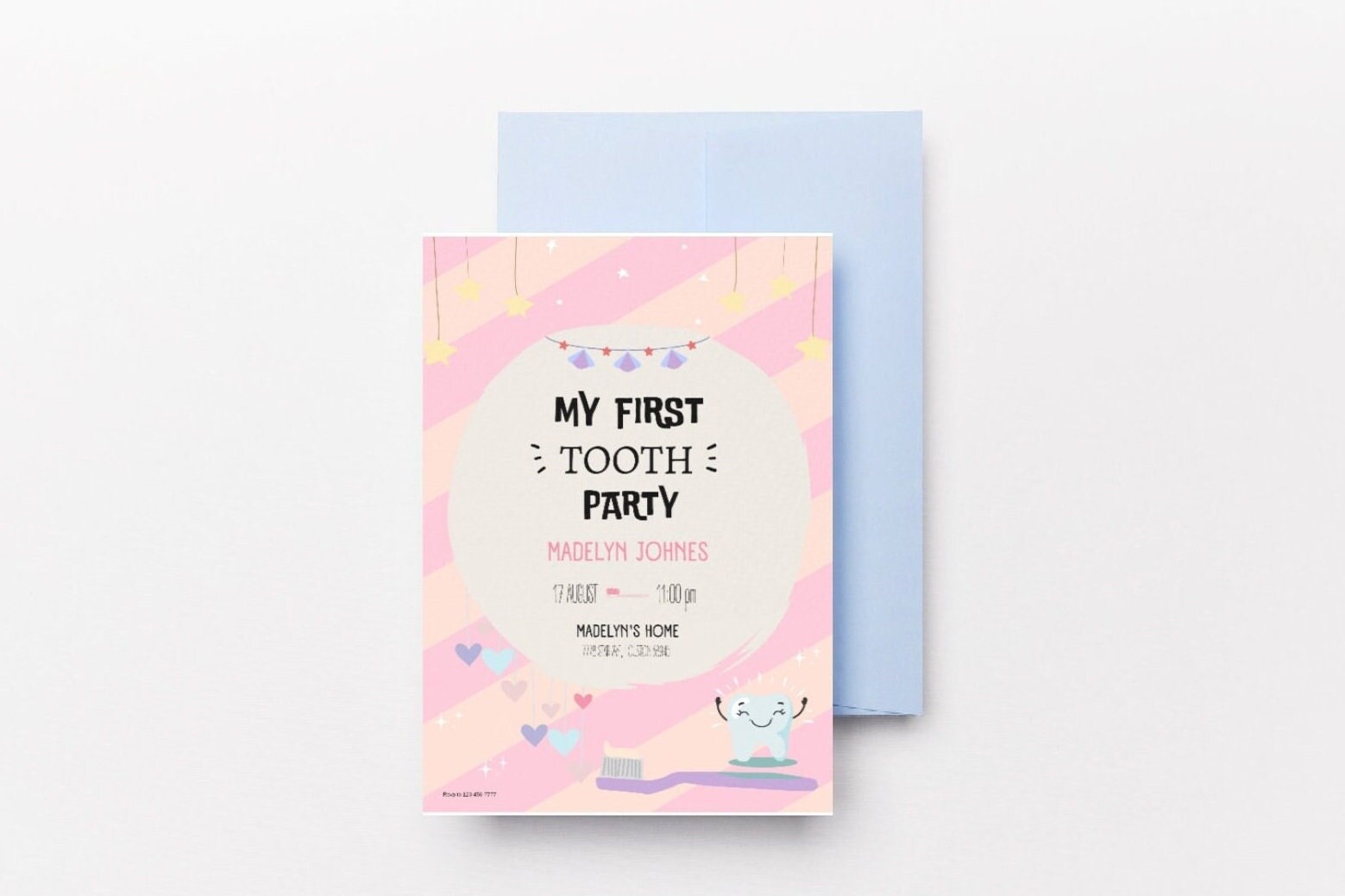 First Tooth Girl Party Invitation, Pink Party Invitation, Editable ...