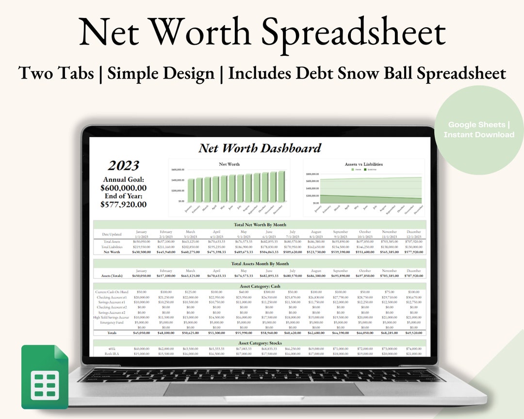 Net Worth Tracker for Google Sheets, Net Worth Spreadsheet, Assets ...