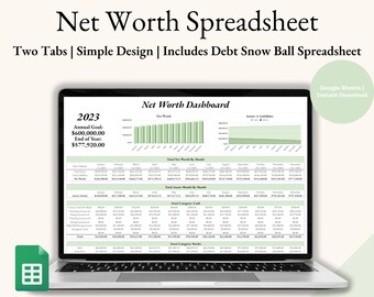Net Worth Tracker Spreadsheet Google Sheets, Multi Year, Assets and ...