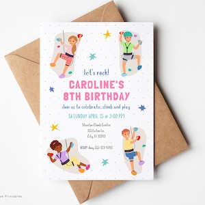 Girls Rock Climbing Party Invitation Template: Editable Canva Evite ...