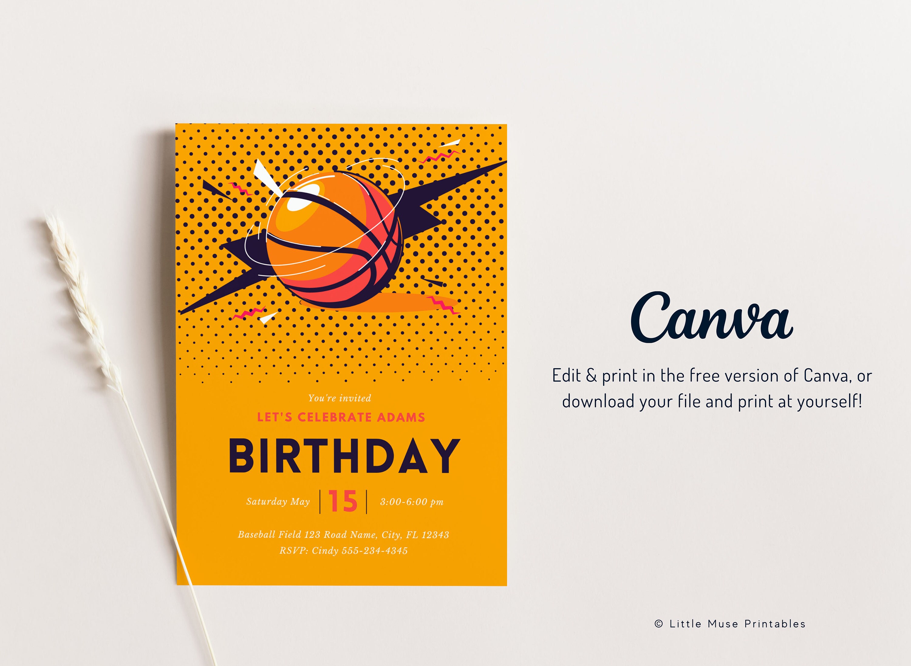 Basketball Birthday Invitation for Canva, Basketball Invitation, Tween ...