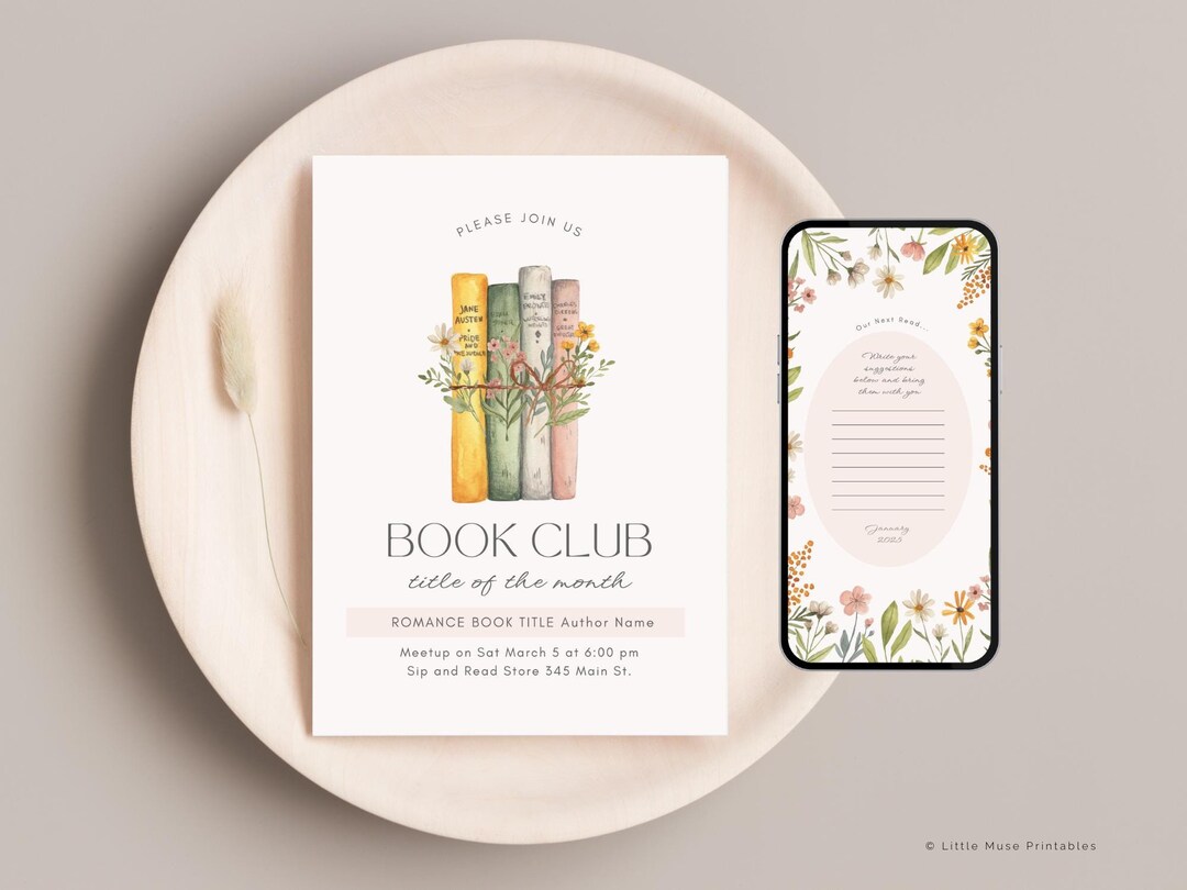 Book Club Party Invitation for Canva, Editable Book Club Invite, Book ...