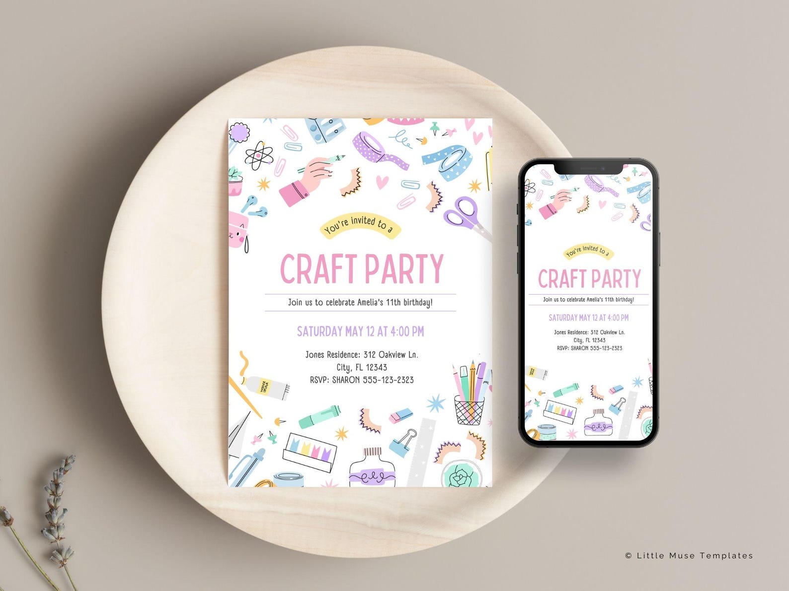 Girls Craft Party Invitation for Canva, Editable Arts and Crafts ...