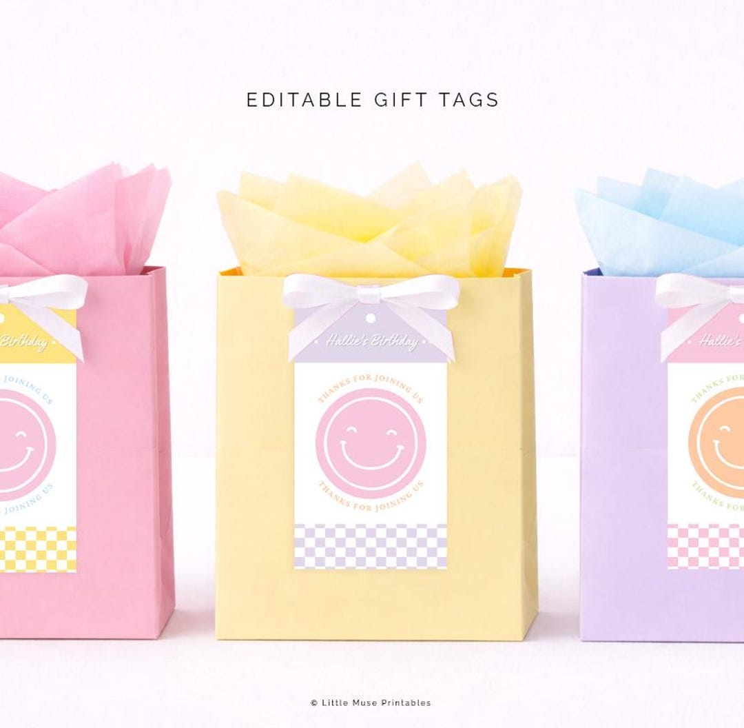 Editable Smiley Party Favor Tag: Printable Treat Tags (digital Download ...