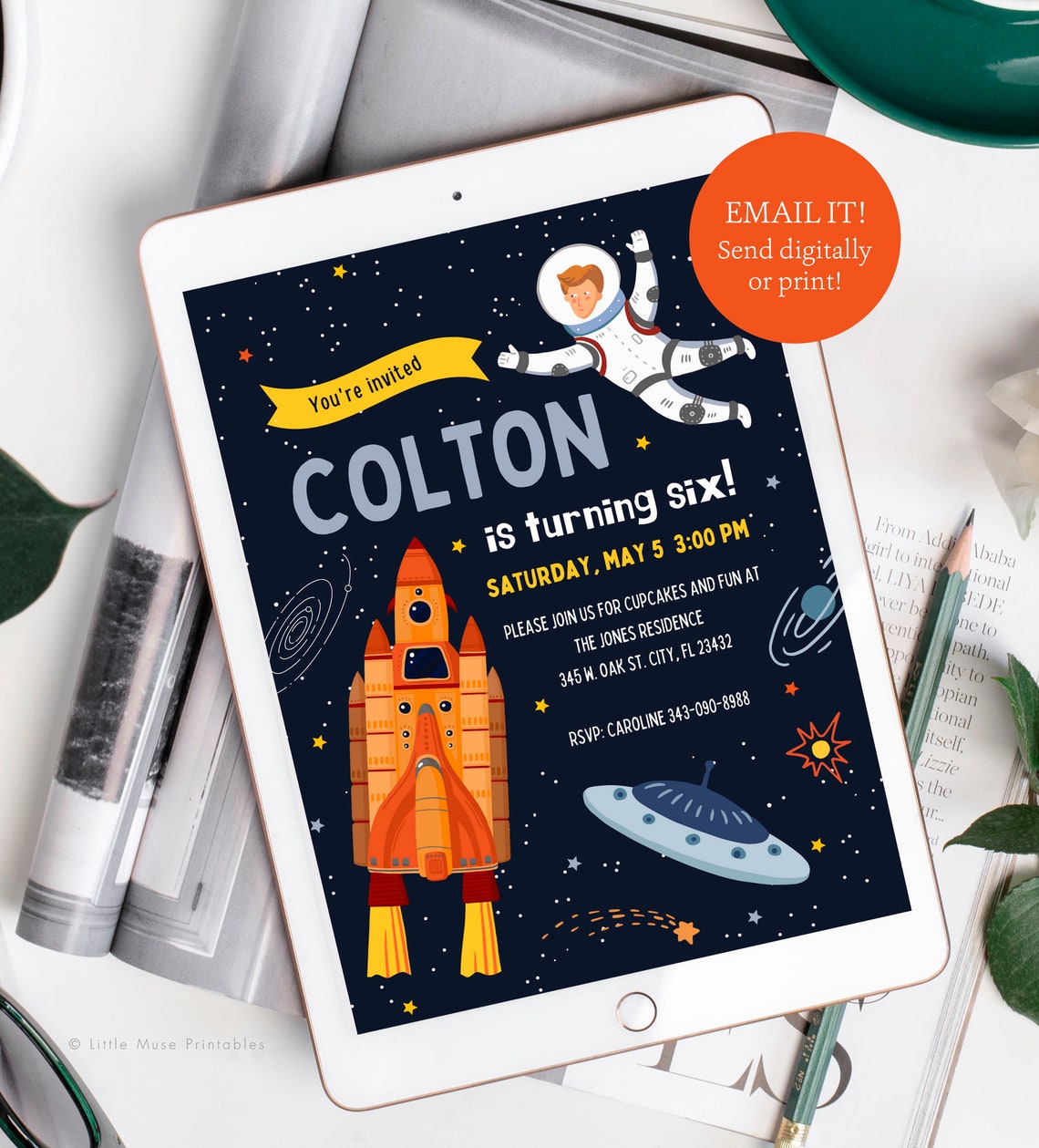Space Themed Birthday Invitation for CANVA, EDITABLE Kids Galaxy Party ...