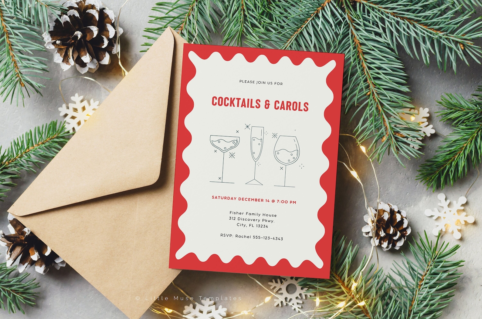 Cocktails and Carols Christmas Party Invitation Template (canva ...
