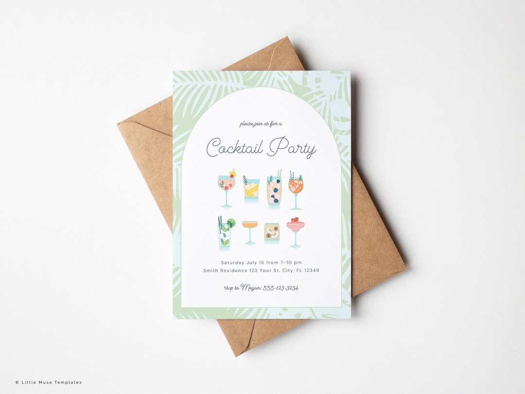 Summer Cocktail Party Invitation: Editable Template (digital Download ...