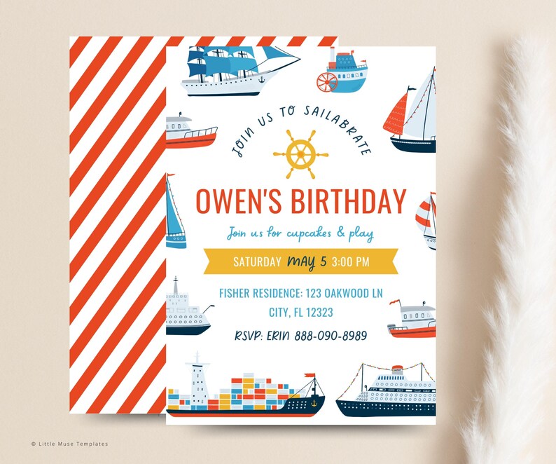 Nautical Birthday Invitation Template: Ships & Boats (digital Download ...