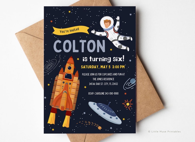 Space Themed Birthday Invitation for CANVA, EDITABLE Kids Galaxy Party ...