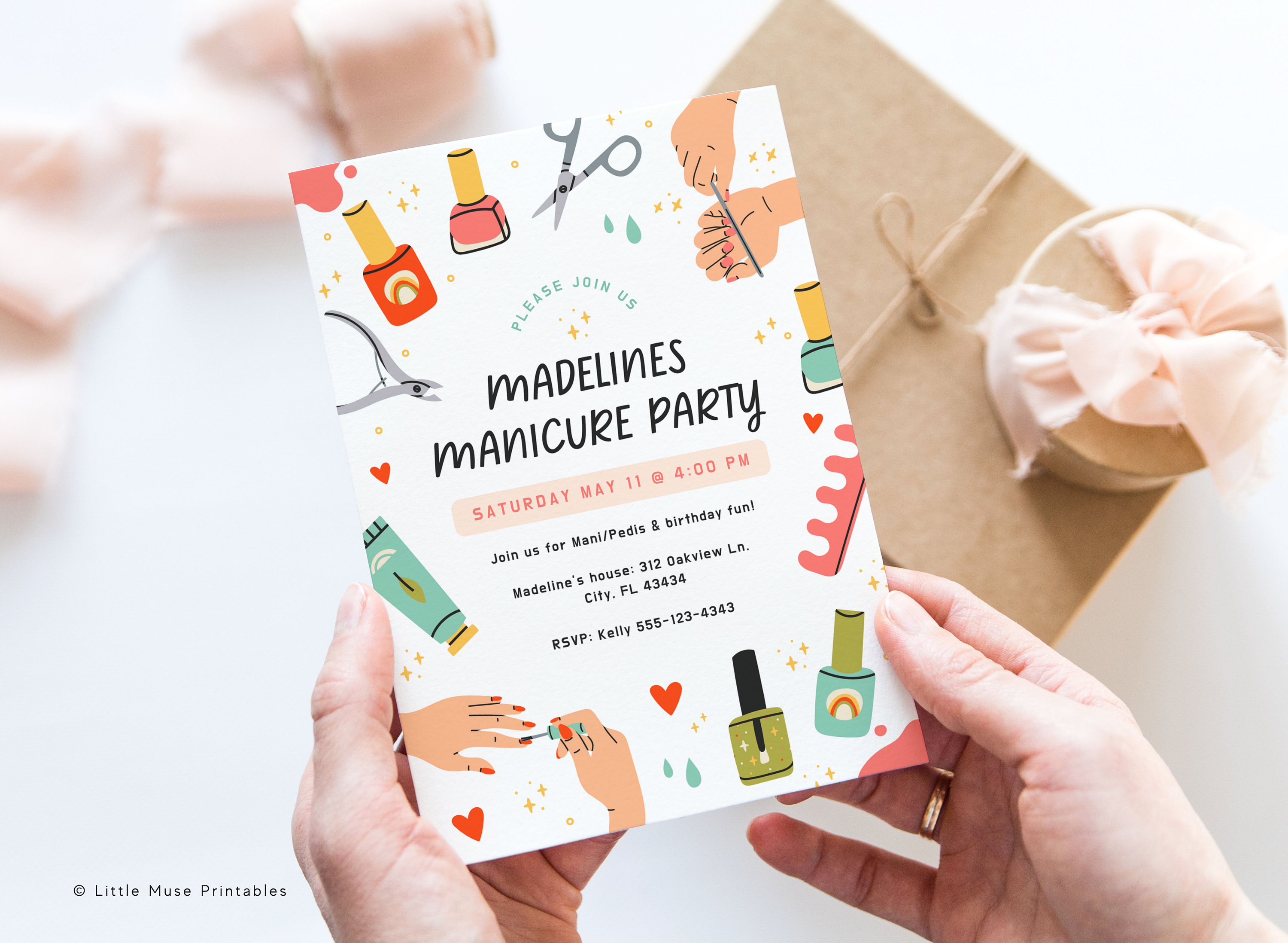 Manicure Birthday Party Invitation: Editable Spa Evite (canva Digital ...